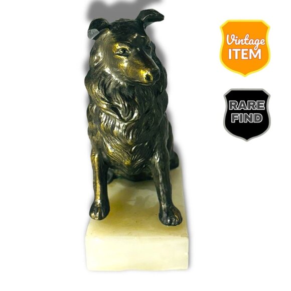 Accents | Vintage Art Deco Period Patinated Pewter Collie On Onyx Base ...